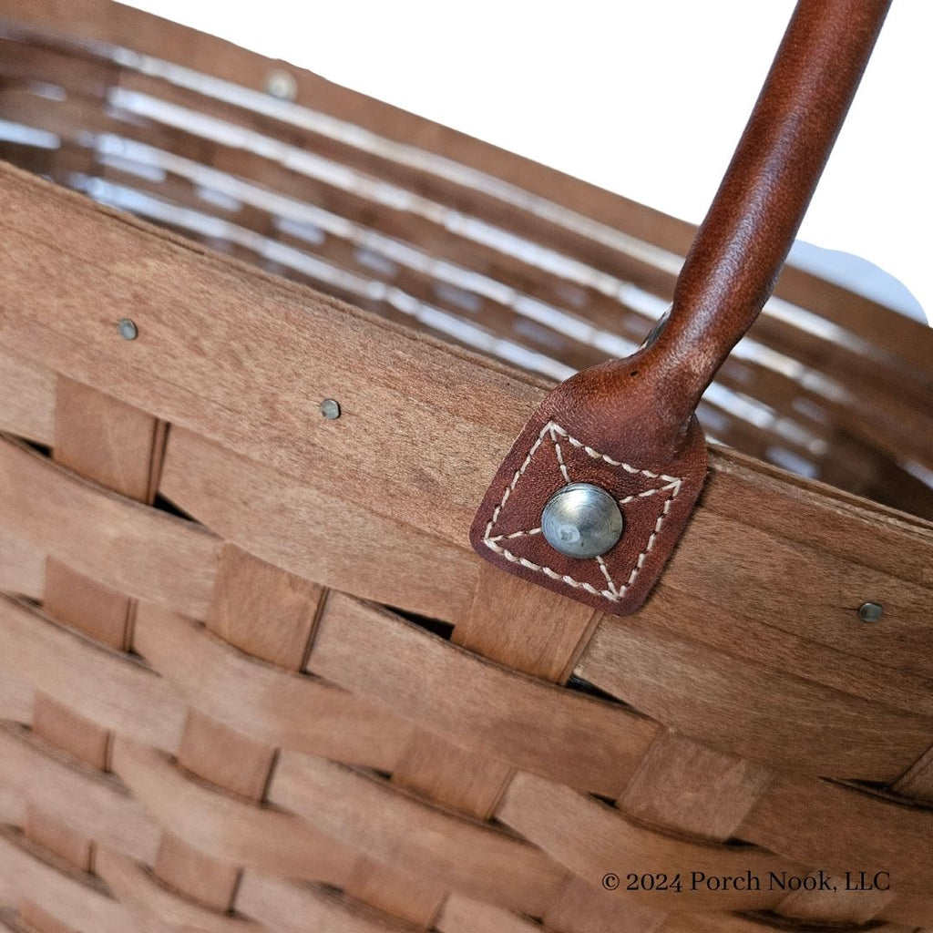 Porch Nook | Large Boardwalk Basket Tote, Woven Wood & Leather Handles ...