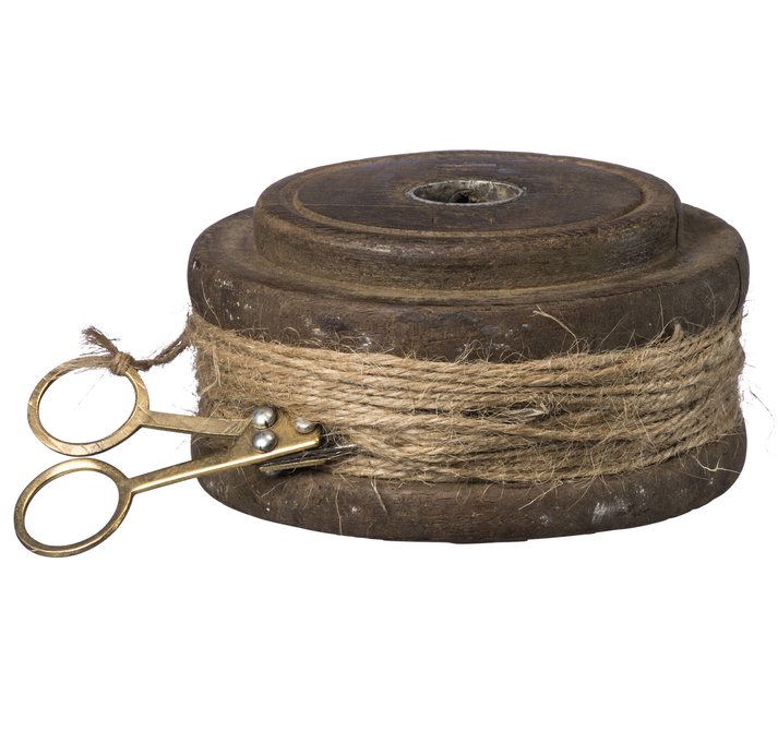 Porch Nook | Rustic Large Flat Wooden Spool with Twine and Scissors-